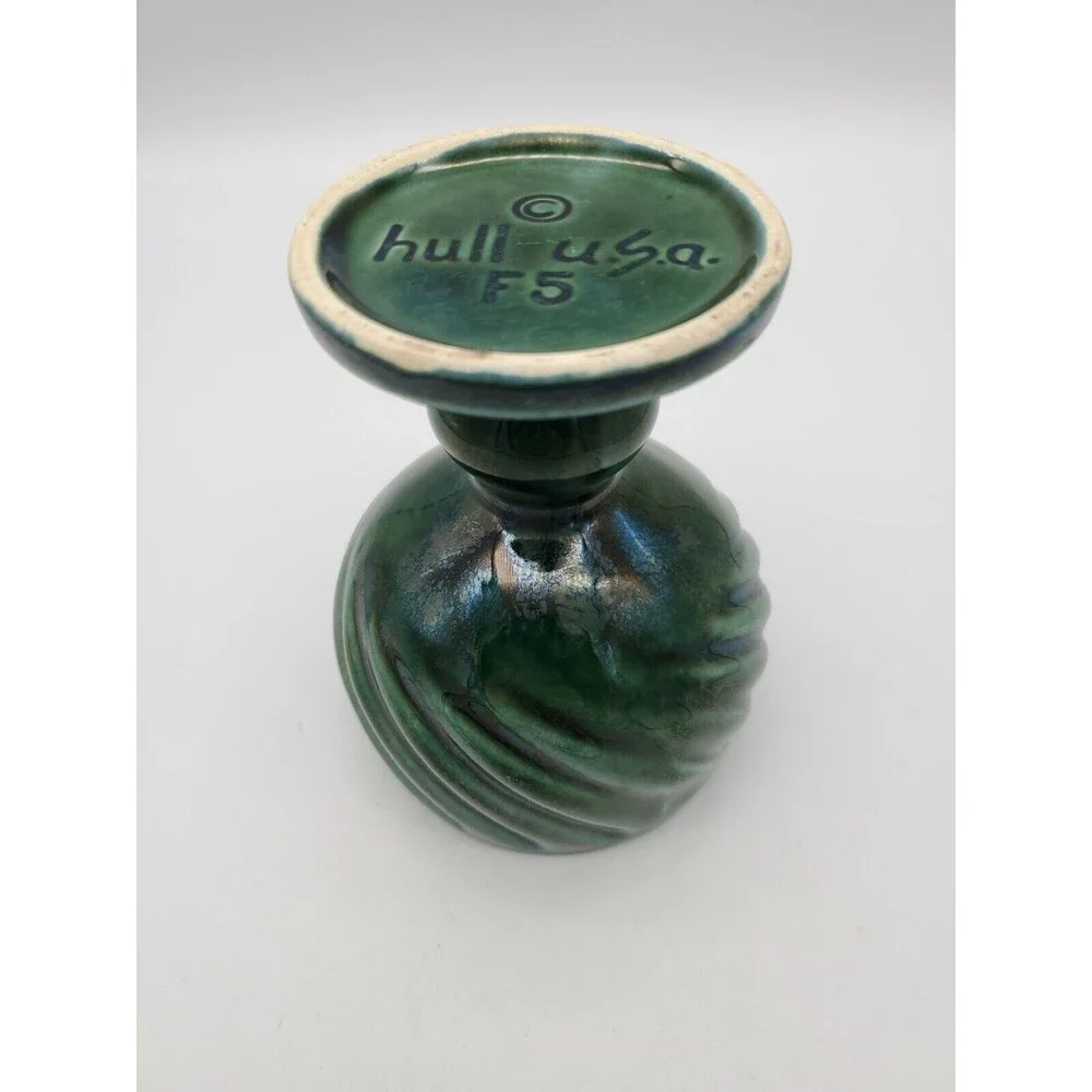 hull | Accents | Hull Usa Pottery F5 Blue Green Drip Glaze Swirl Goblet ...